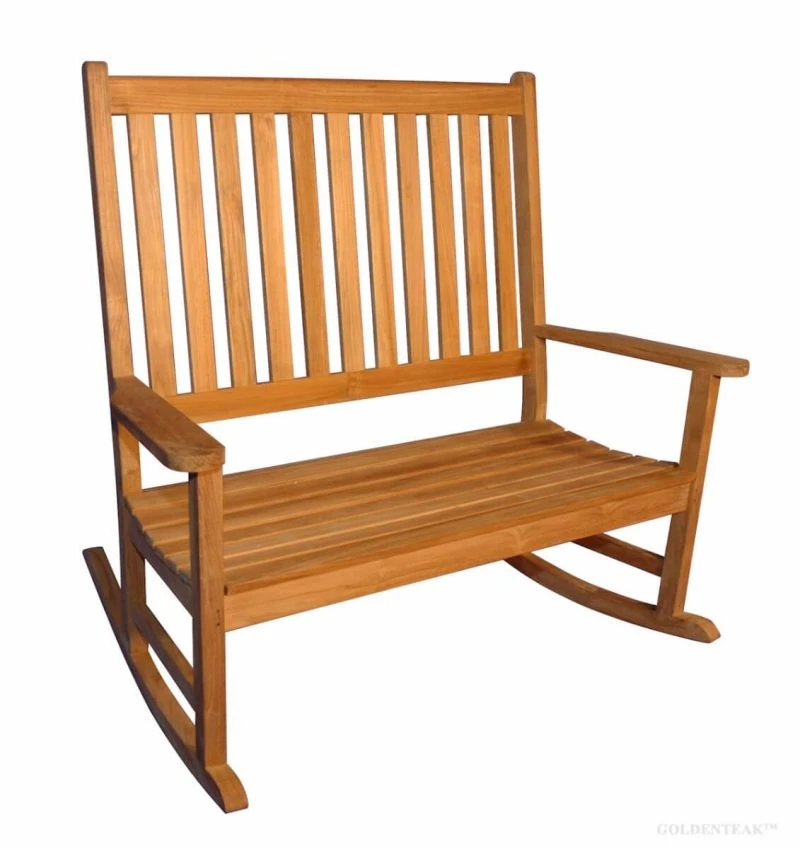 Double Carolina Rocking Chair, Rocking Bench - Teak Wood Porch, Patio
